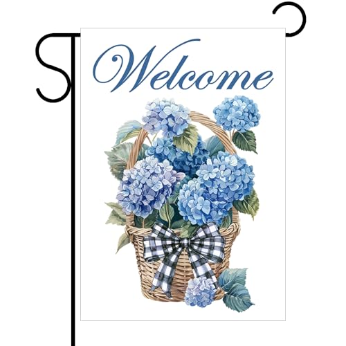 Raisingwell Summer Blue Hydrangea Garden Flag 12 x 18 Flower banner Ve
