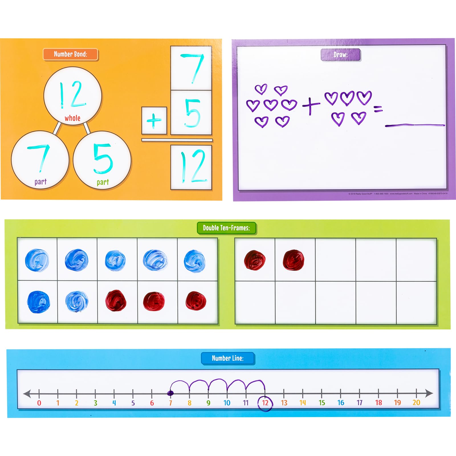 Really Good Stuff 4 Magnetic Dry Erase Addition & Subtraction Charts 1