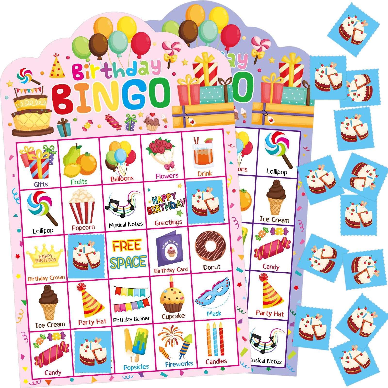 Birthday Bingo Game 24 Players for Kids Die-Cut Bingo Cards Party Game