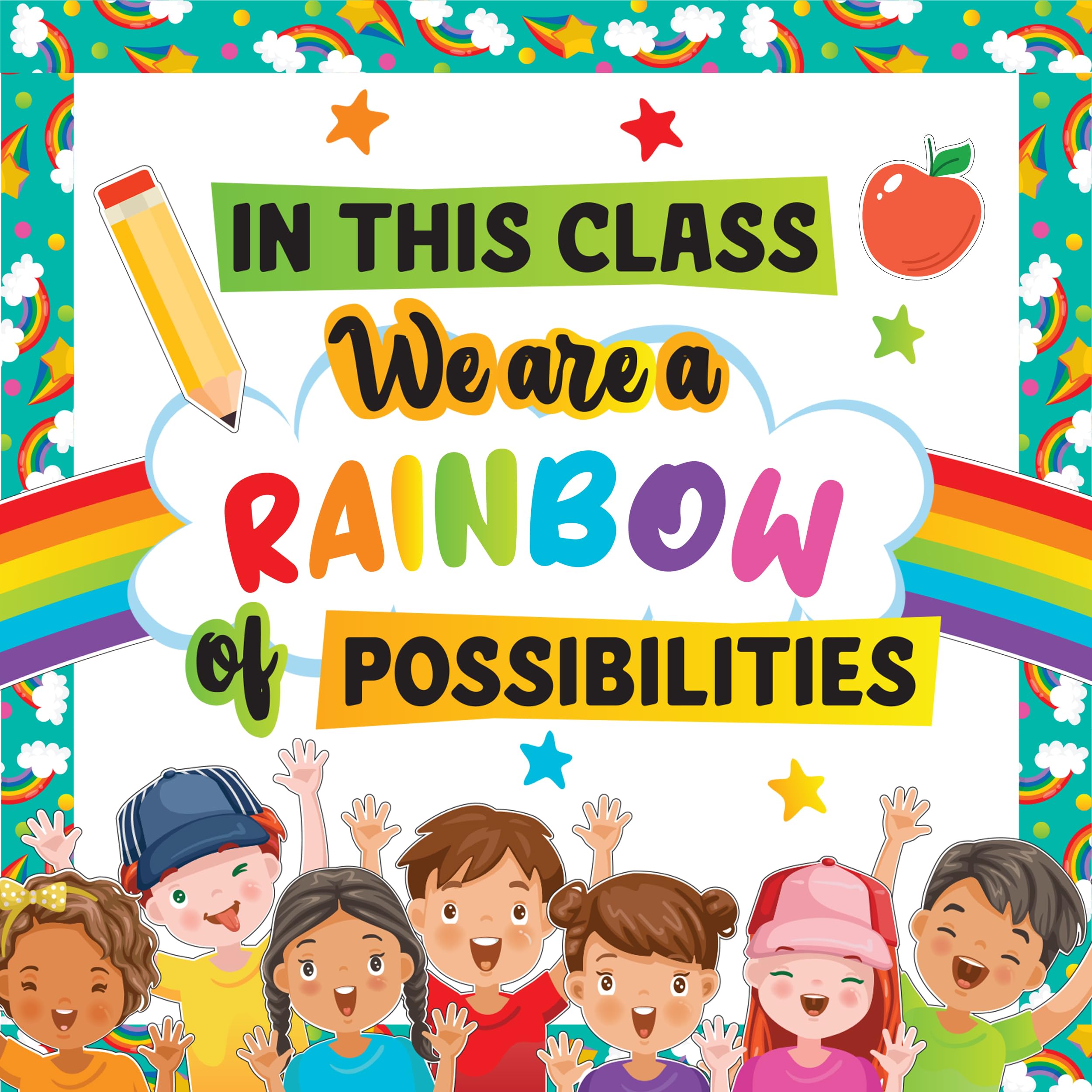 Decorably 64 Pcs Rainbow Bulletin Board Decorations Set with Borders