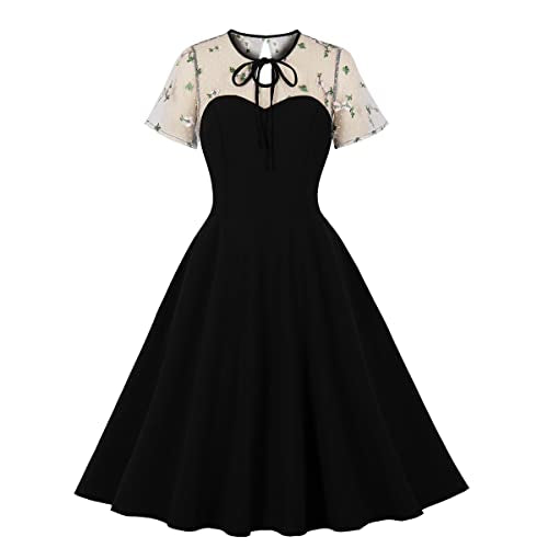 Women Butterfly Keyhole Mesh Bell Sleeve Gothic Dress 1950s Vintage Co