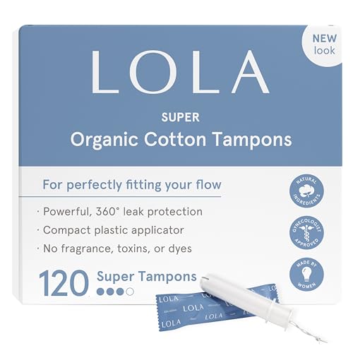 LOLA Organic Cotton Tampons, 8 Count - Super Non-Toxic Tampons, Period
