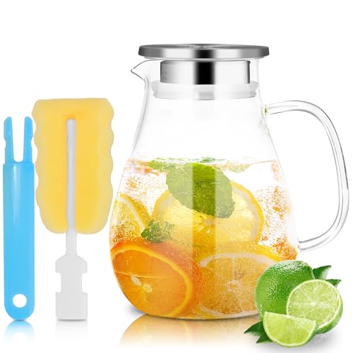 SUSTEAS Glass Pitcher，1.5liter Glass Pitcher With Lid, Carafes and Pit