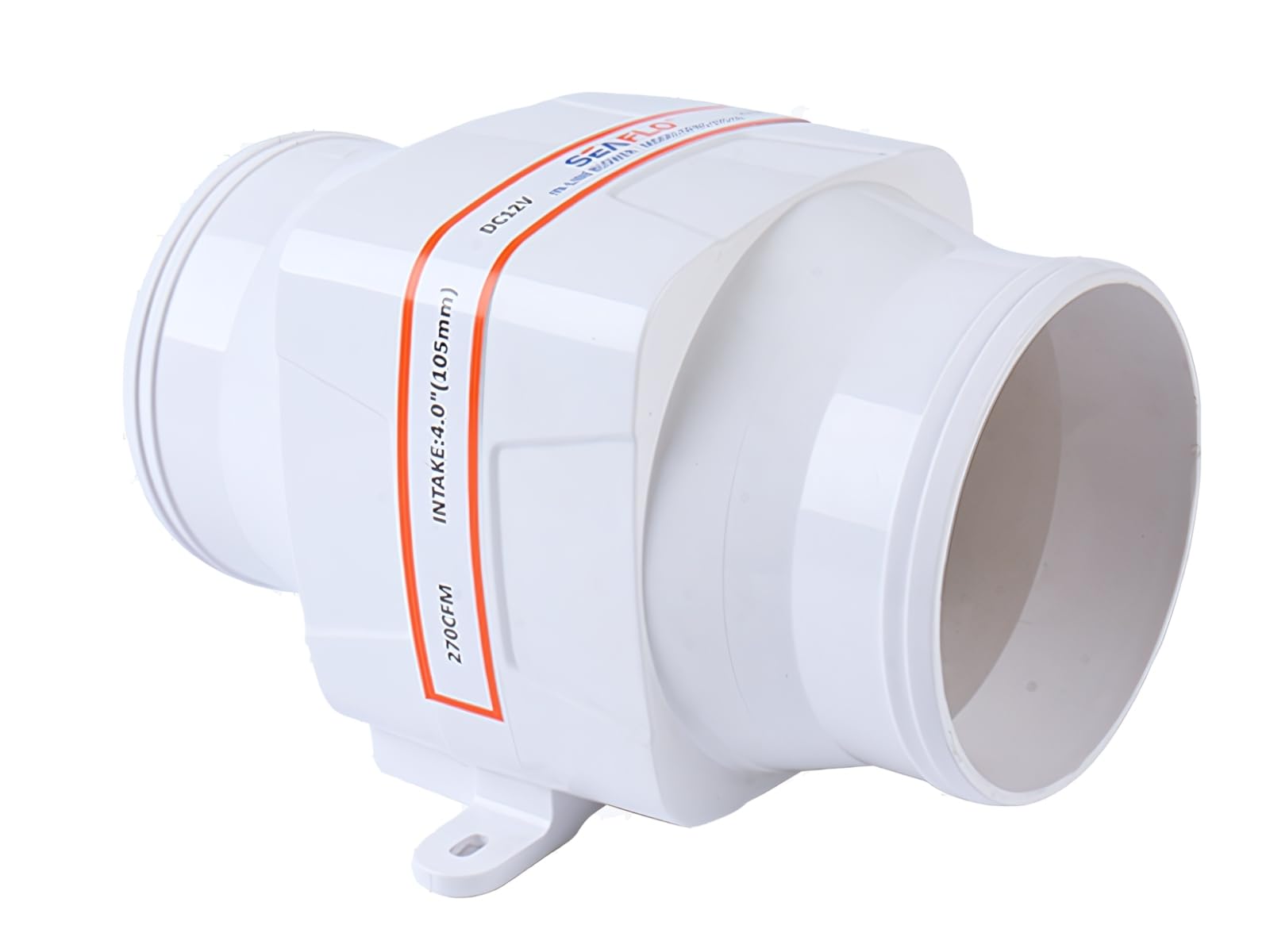 SEAFLO 4" In-Line Marine Bilge Air Blower 12V 270 CFM Quiet Boat White