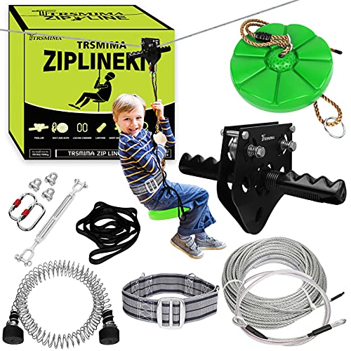 TRSMIMA Zipline Backyard Kit - 76ft Zip line Zipline Trolley Stainless