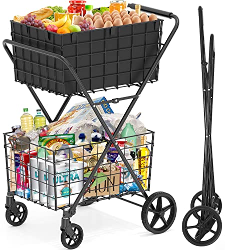 [2-Tier] 420LBS Extra Large Shopping Cart for Groceries, Grocery Cart