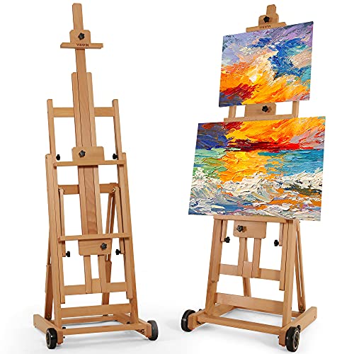 VISWIN Studio H-Frame Easel, Tilting Flat & Adjustable Beech Wood Art