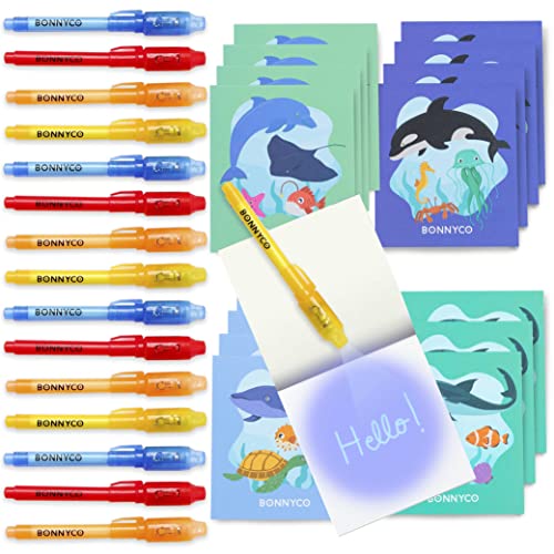 BONNYCO Invisible Ink Pen, Notebook Pack 16 Superhero Party Favors | S