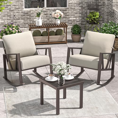 COMLAX FIELD Patio Porch Furniture Set, Patio Outdoor Rocking Chairs S