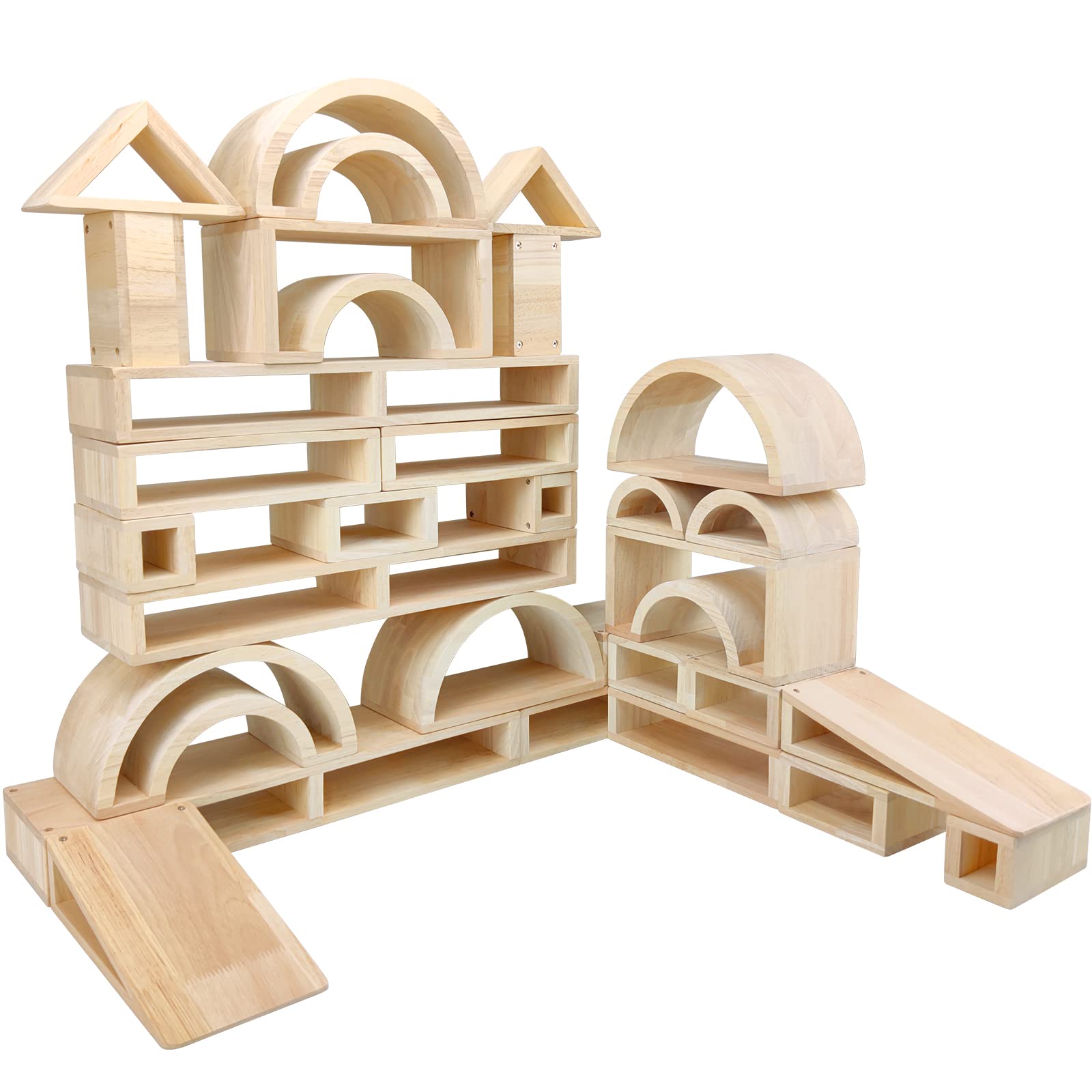 Xylolin Over-Sized Hollow Wooden Block Set for Kids, Natural 29 Piece