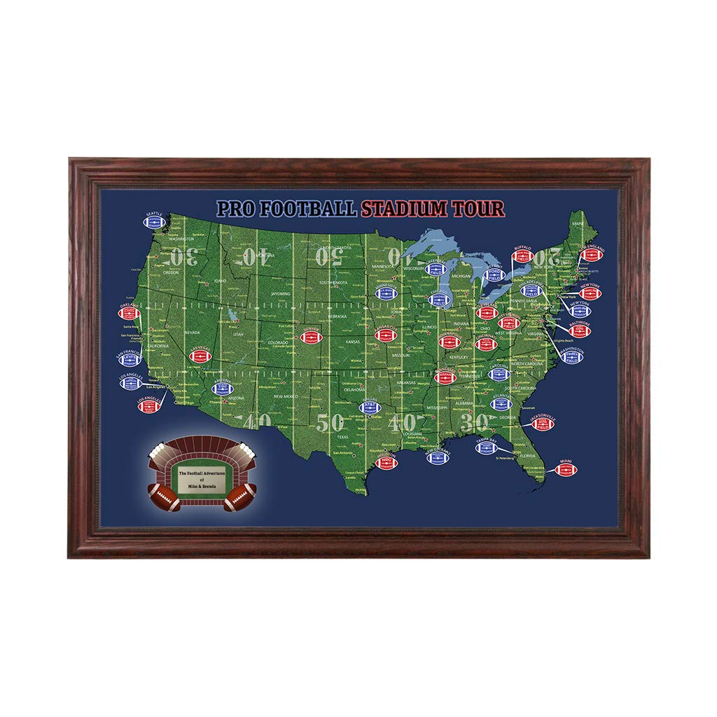 Push Pin Travel Maps Customizable Wall Art - Football Stadiums - Solid