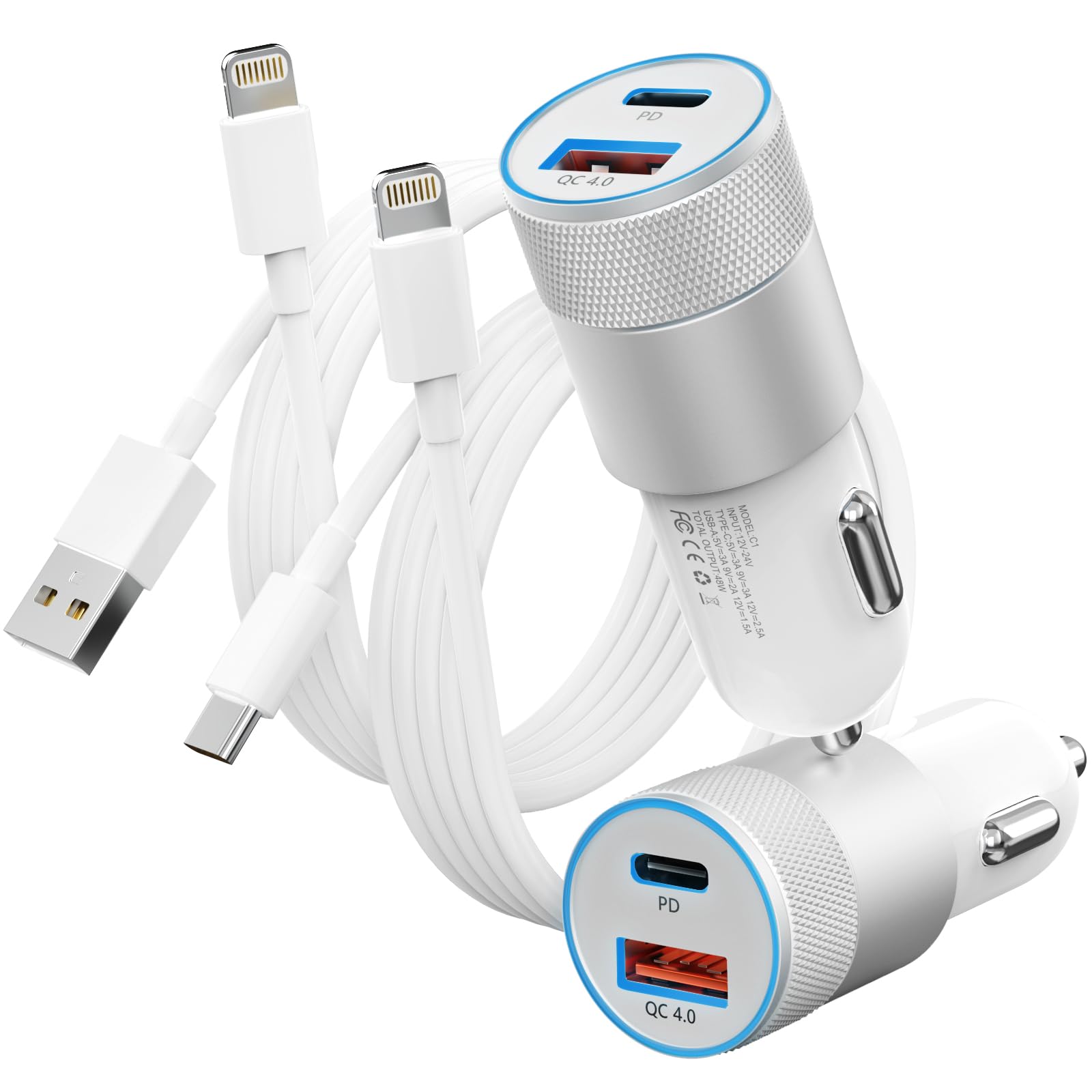 Car Charger [Apple MFi Certified], 2 Pack 48W Dual Port USB C Fast Cha