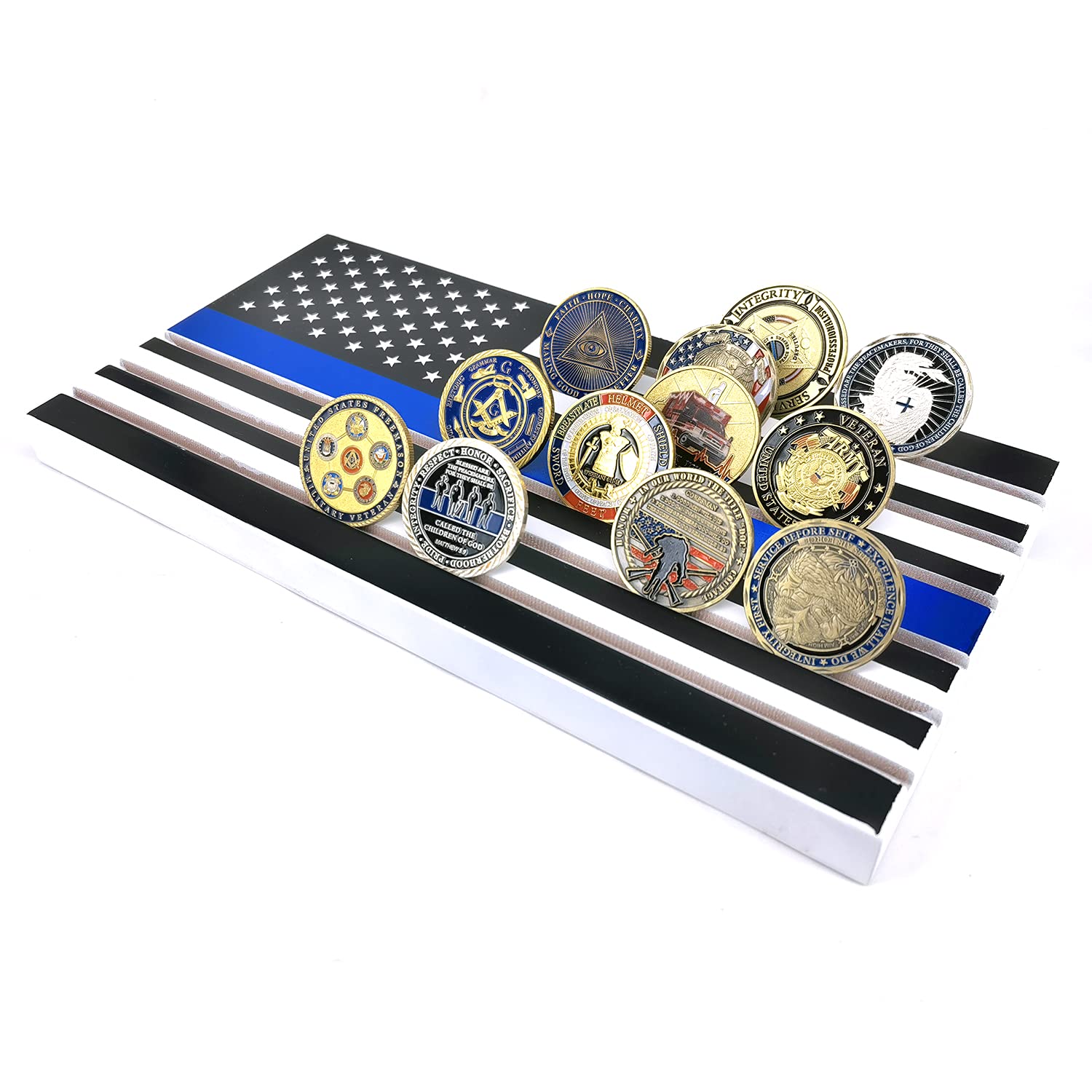 6 Row American Flag Coin Display Stand - Thin Blue Line Military Chall