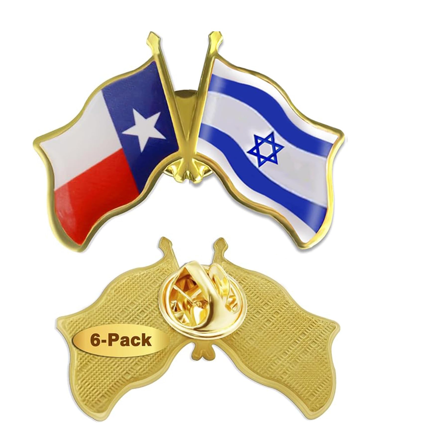 12Pcs-Metal Texas Israel Flag Lapel Pins Bulk - Waving Israeli Badge P