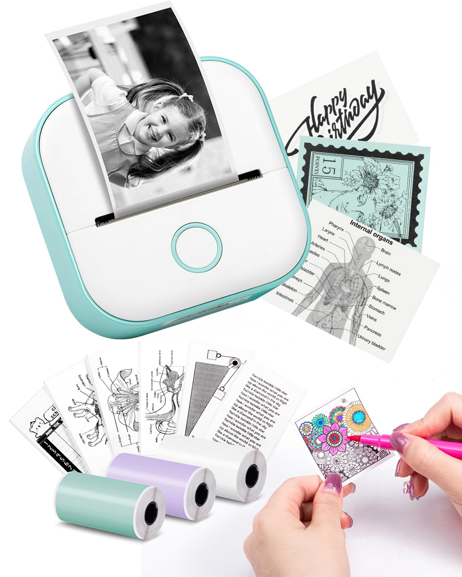 Memoking Print Pods Mini Printer - Sticker Printer T02 Portable Therma