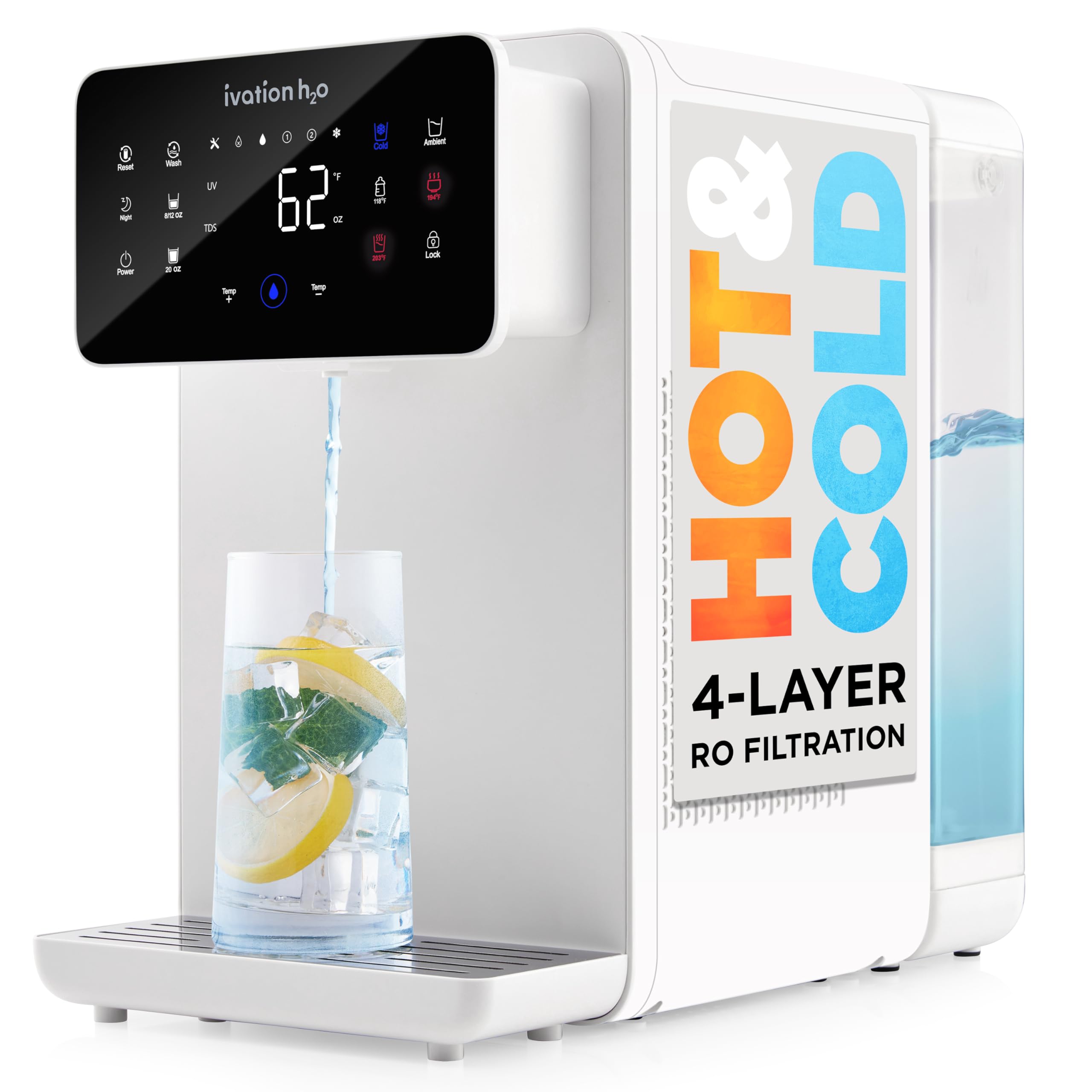 Ivation H2O Hot & Cold Countertop, Reverse Osmosis Water Filter, TDS F