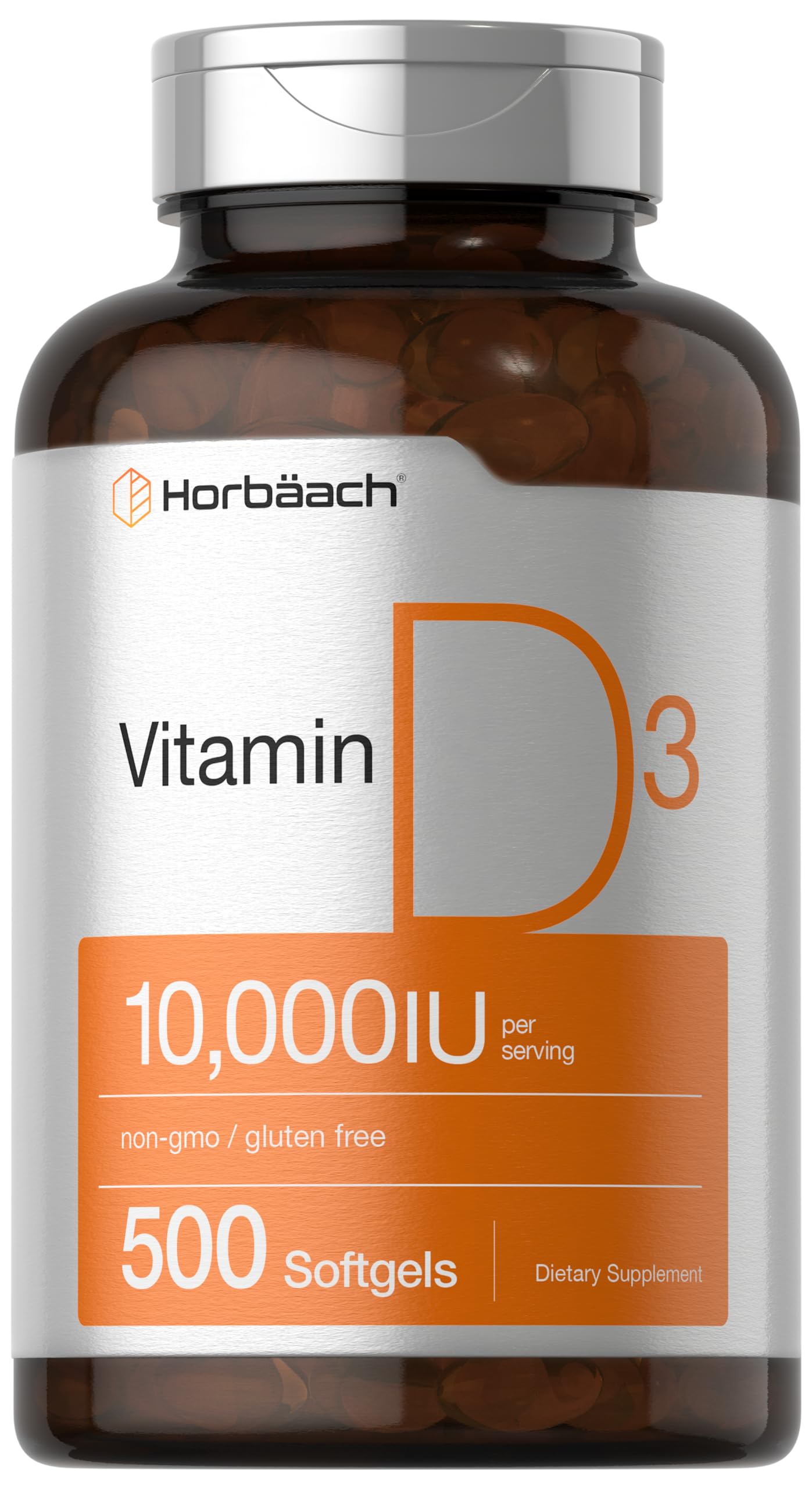 Horbäach Vitamin D3 10000 IU | 500 Softgels | Non-GMO, Gluten Free Sup