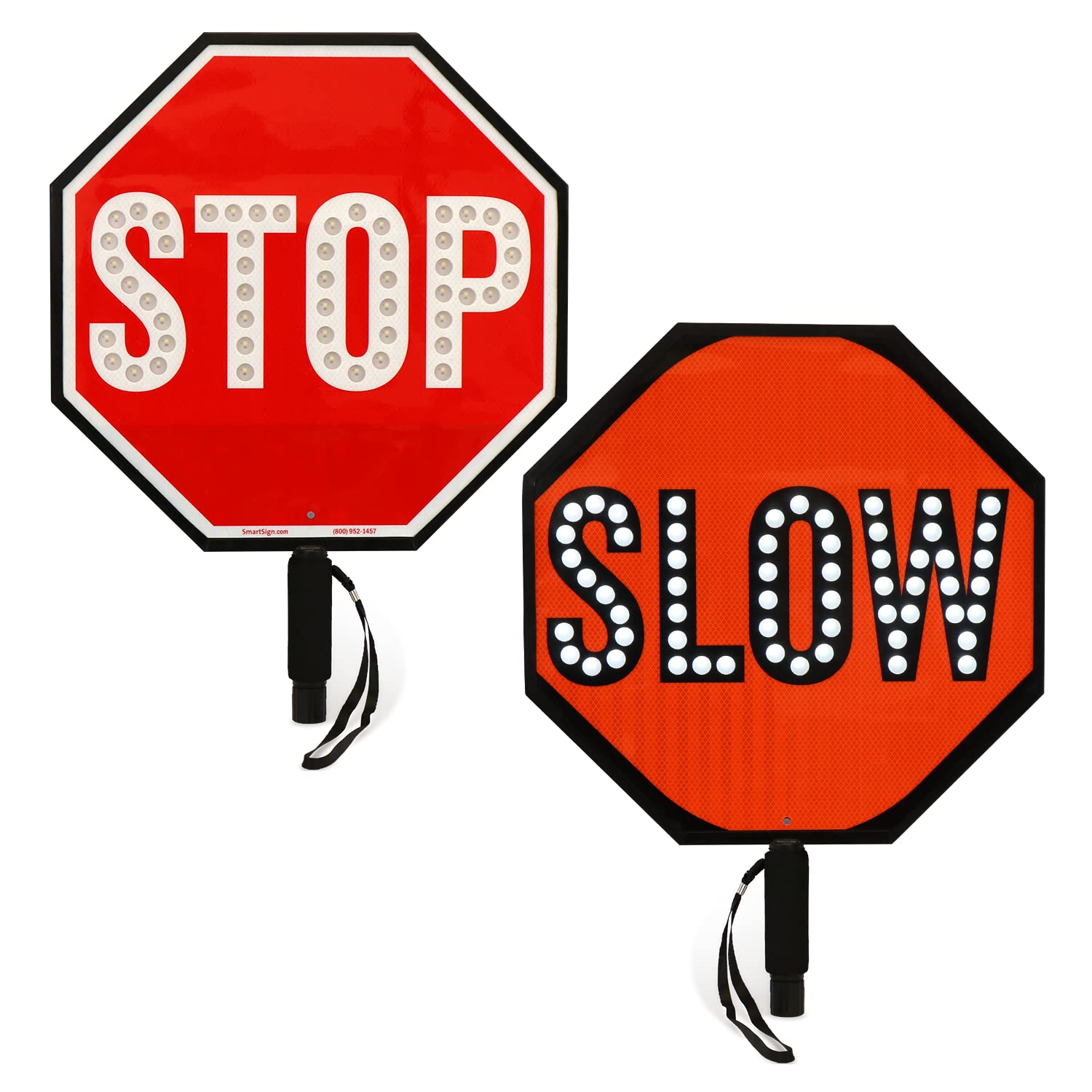 SmartSign LED STOP SLOW Paddle - Reflective Hand Held Stop Slow Sign w