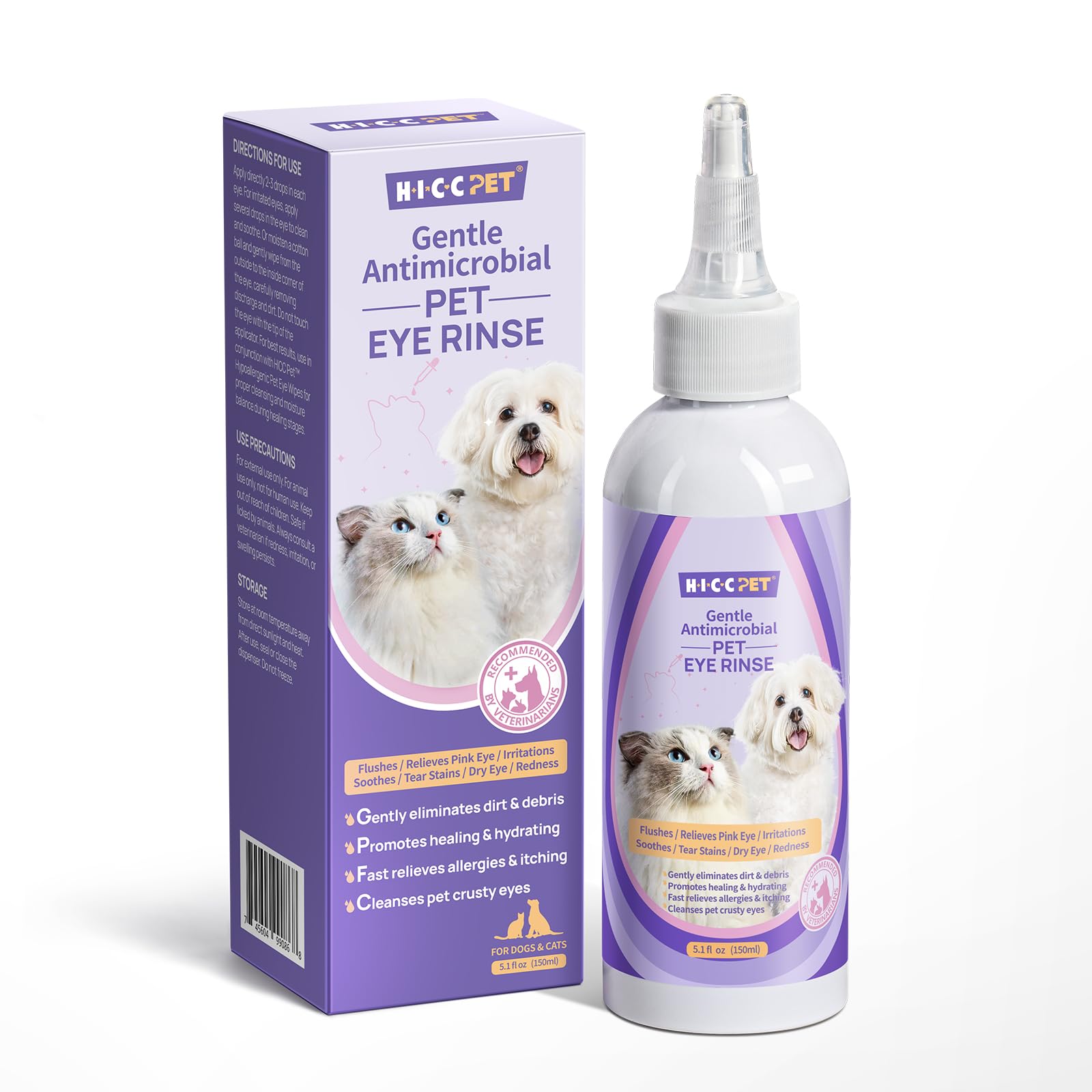HICC PET Dog Eye Drops 5.1 fl oz Eye Drops for Dogs and Cats Vet-Recom