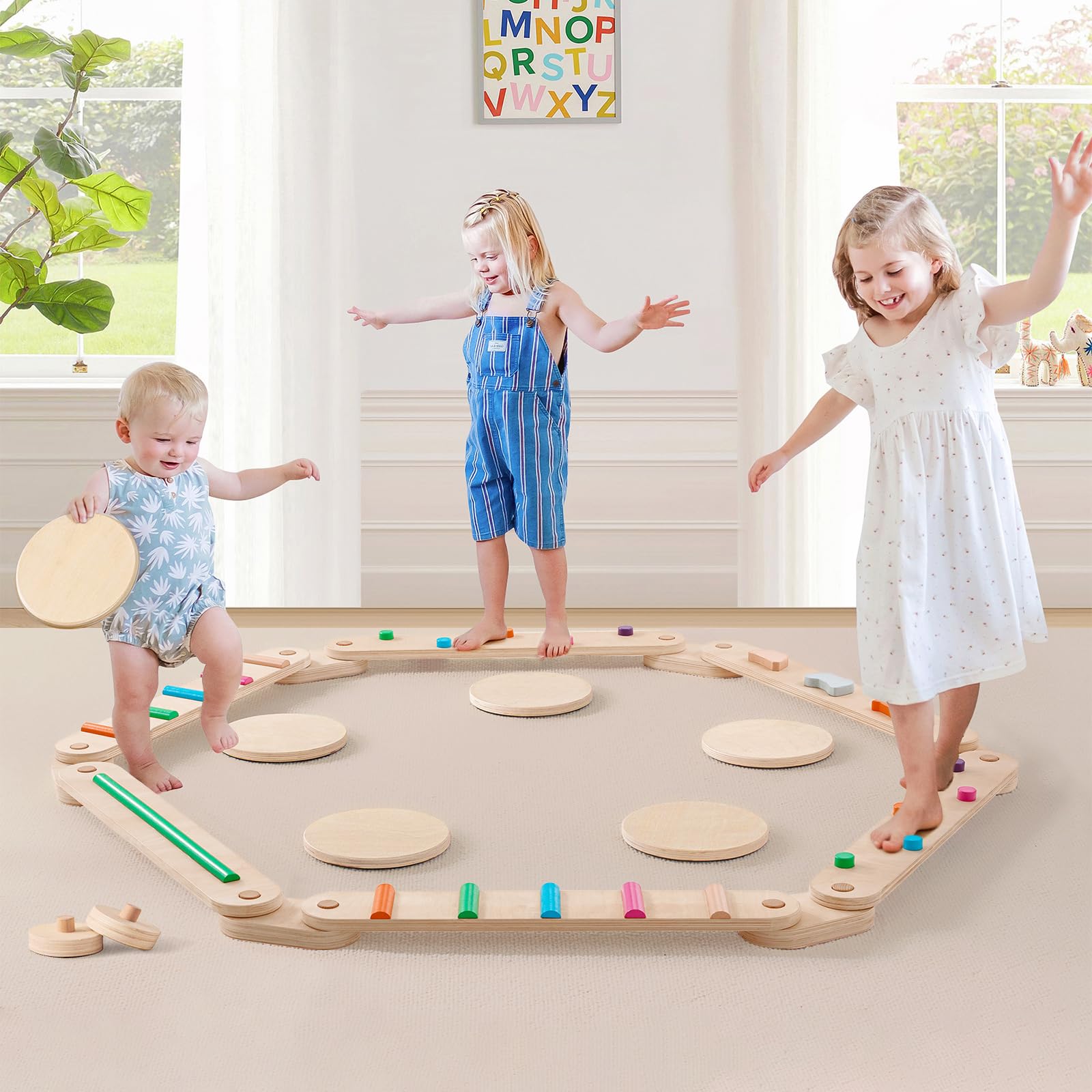 Tiny Land Wooden Balance Beam, 6 PCS Toddler Balance Boards, Montessor