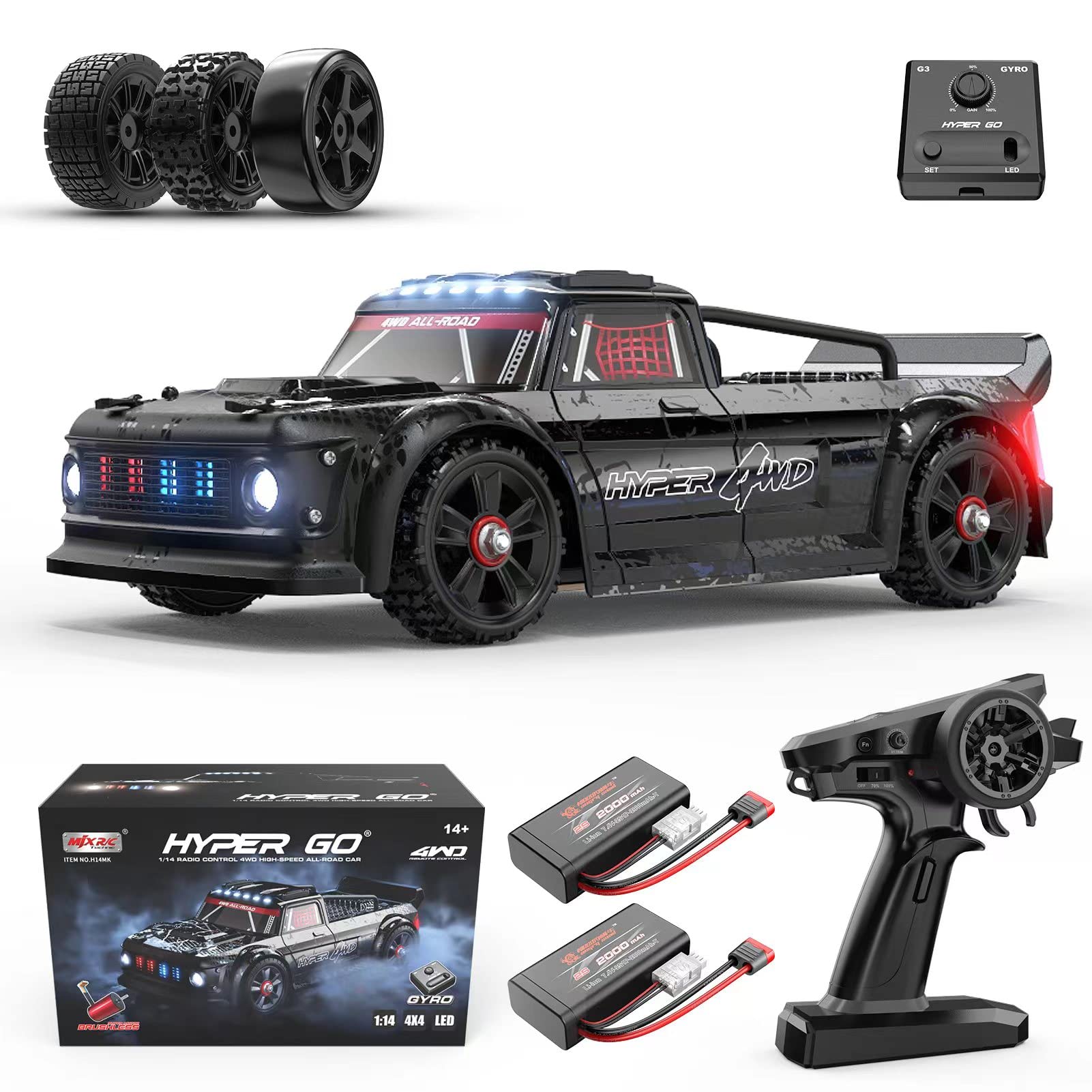 HYPER GO 14301 1/14 RTR Brushless RC Drift Car with Gyro, Max 38 mph F