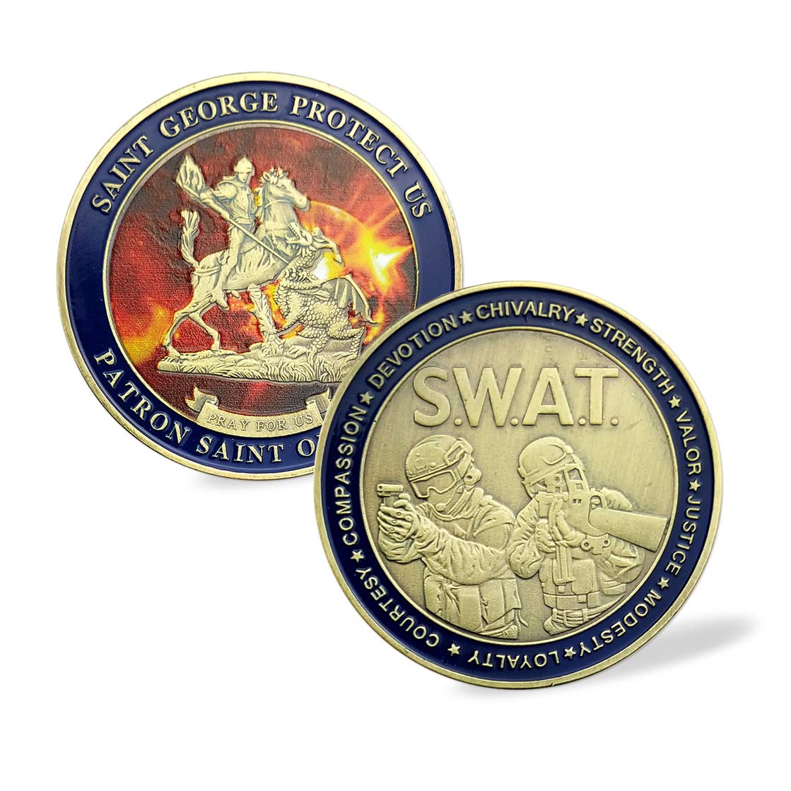 St. George Patron Saint of Armor Protect Us SWAT Police Challenge Coin
