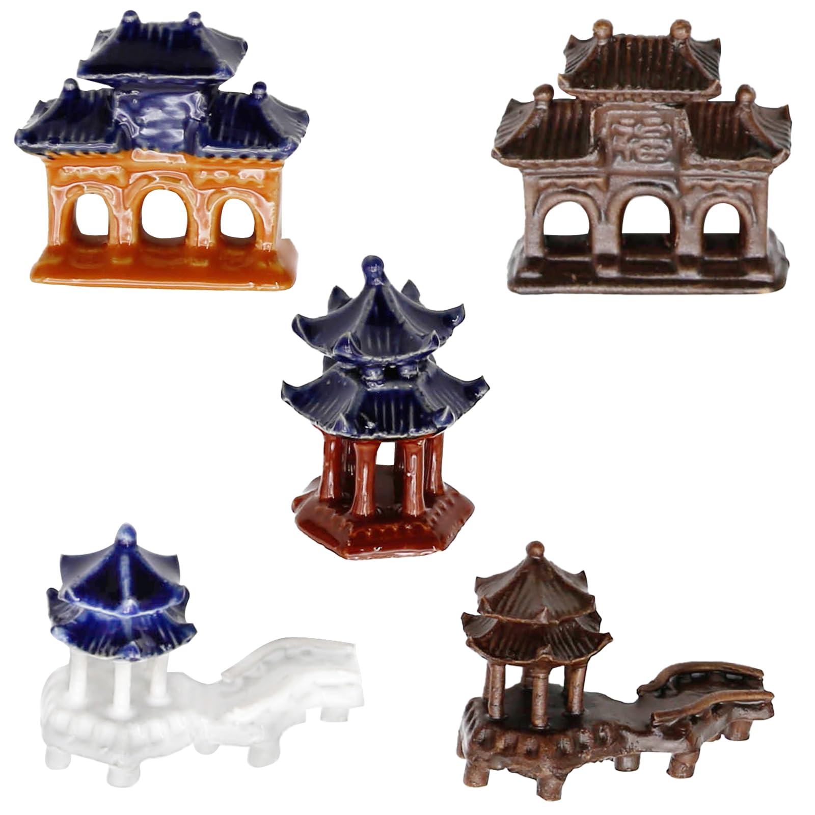 Hoypeyfiy 5Pcs Pagoda Statue Kit,Micro Landscape Ceramic Ornaments,for