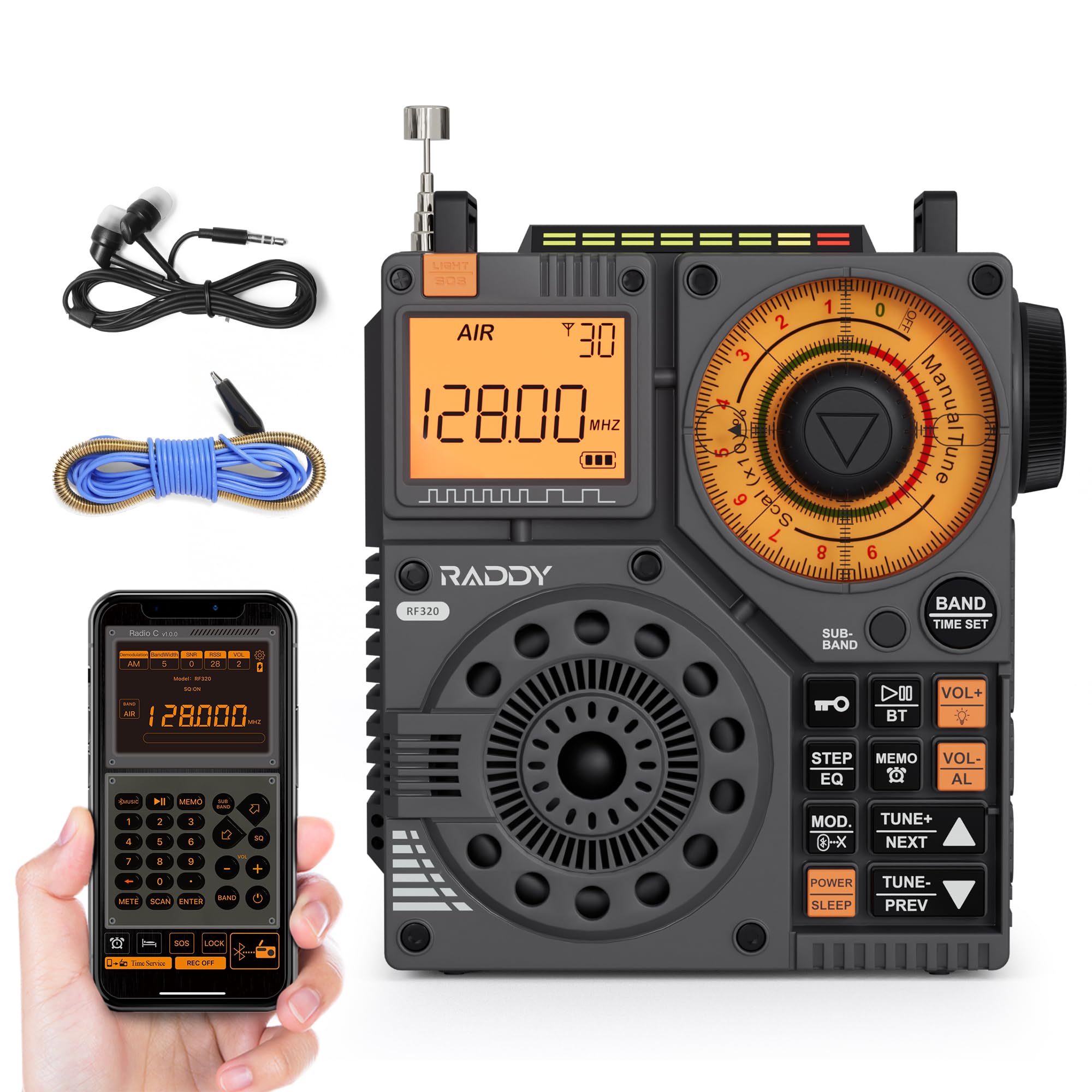 Raddy RF320 APP Control Shortwave Radio, AIR/FM/AM/VHF/SW/WB Receiver,