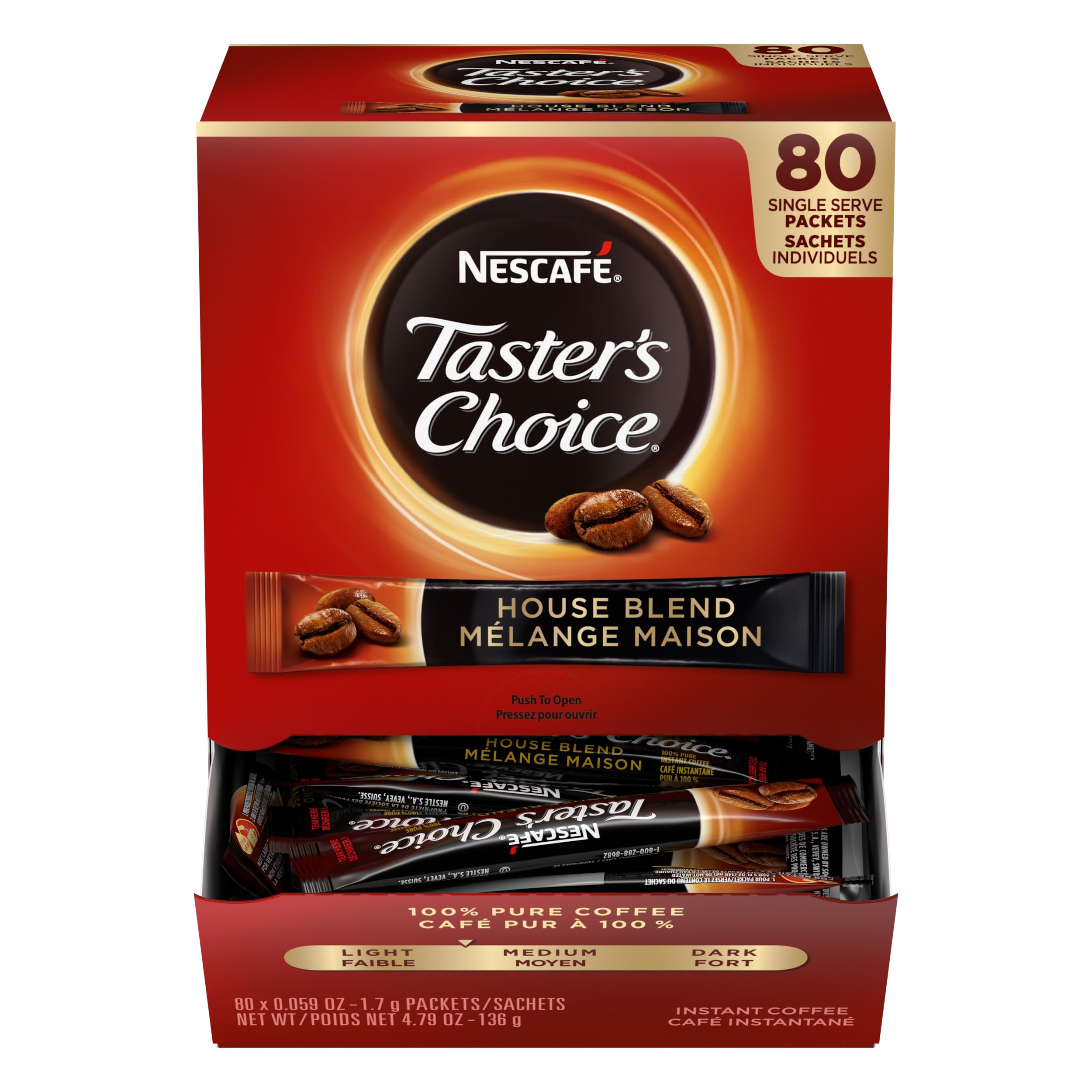 Nescafe Instant Coffee Packets, Taster's Choice Light Roast, 1.7 g Sin
