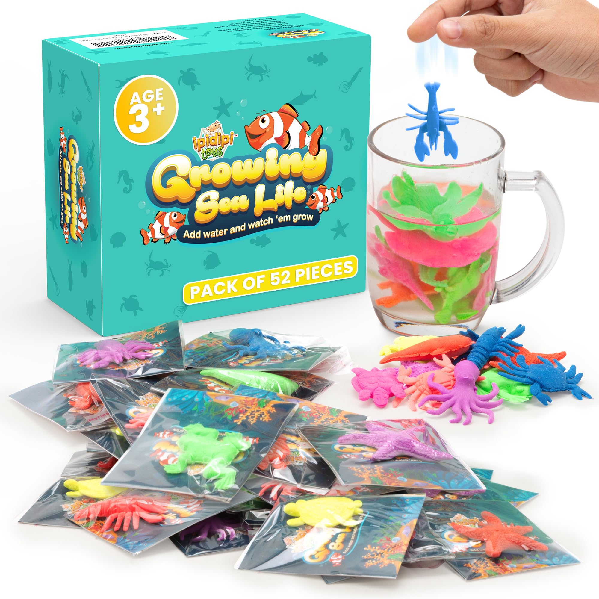 IPIDIPI TOYS Water Growing Sea Creatures Toys for Kids - 52 Pack Growi