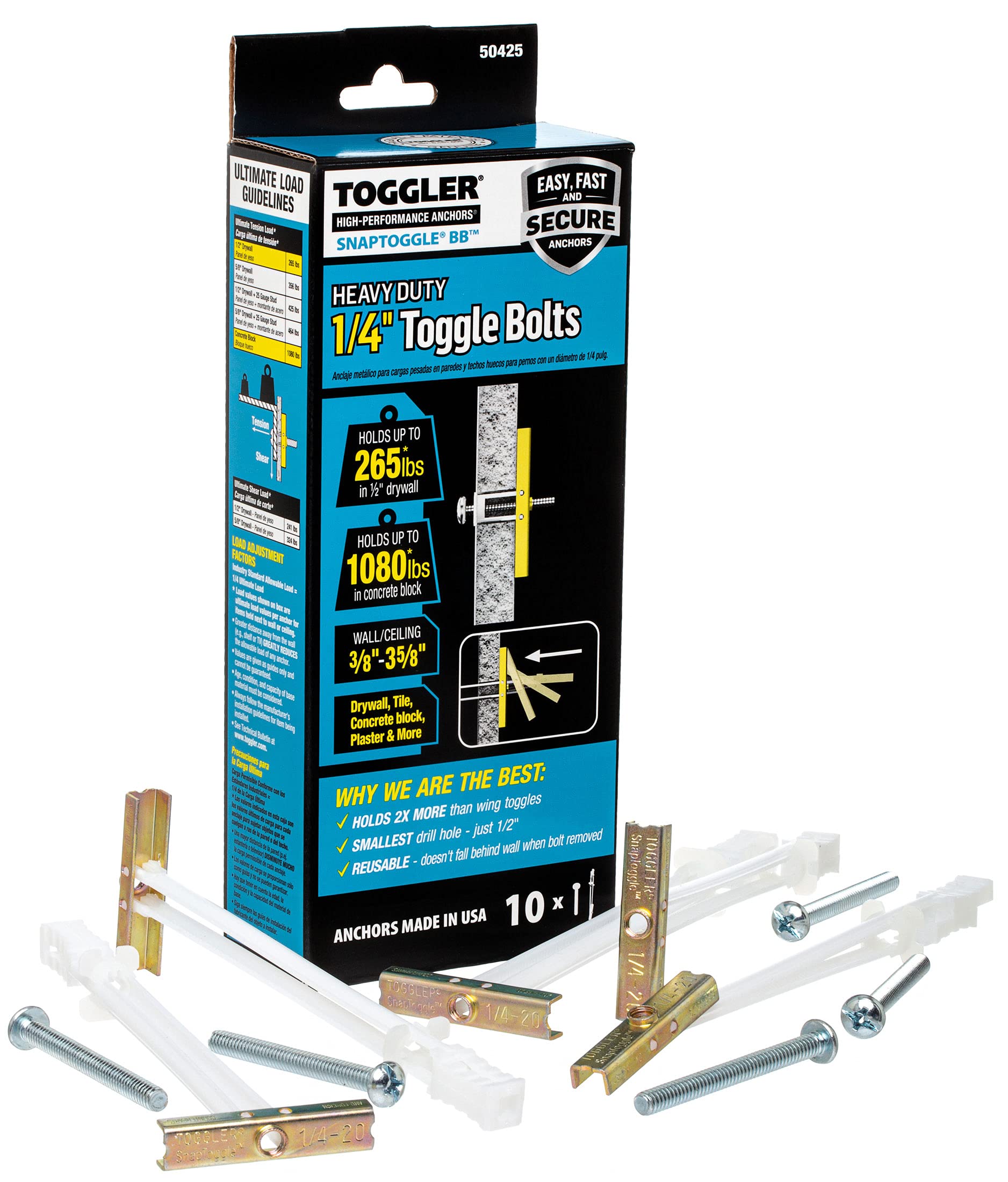 TOGGLER SNAPTOGGLE BB Toggle Anchor with Bolts, Zinc-Plated Steel Chan