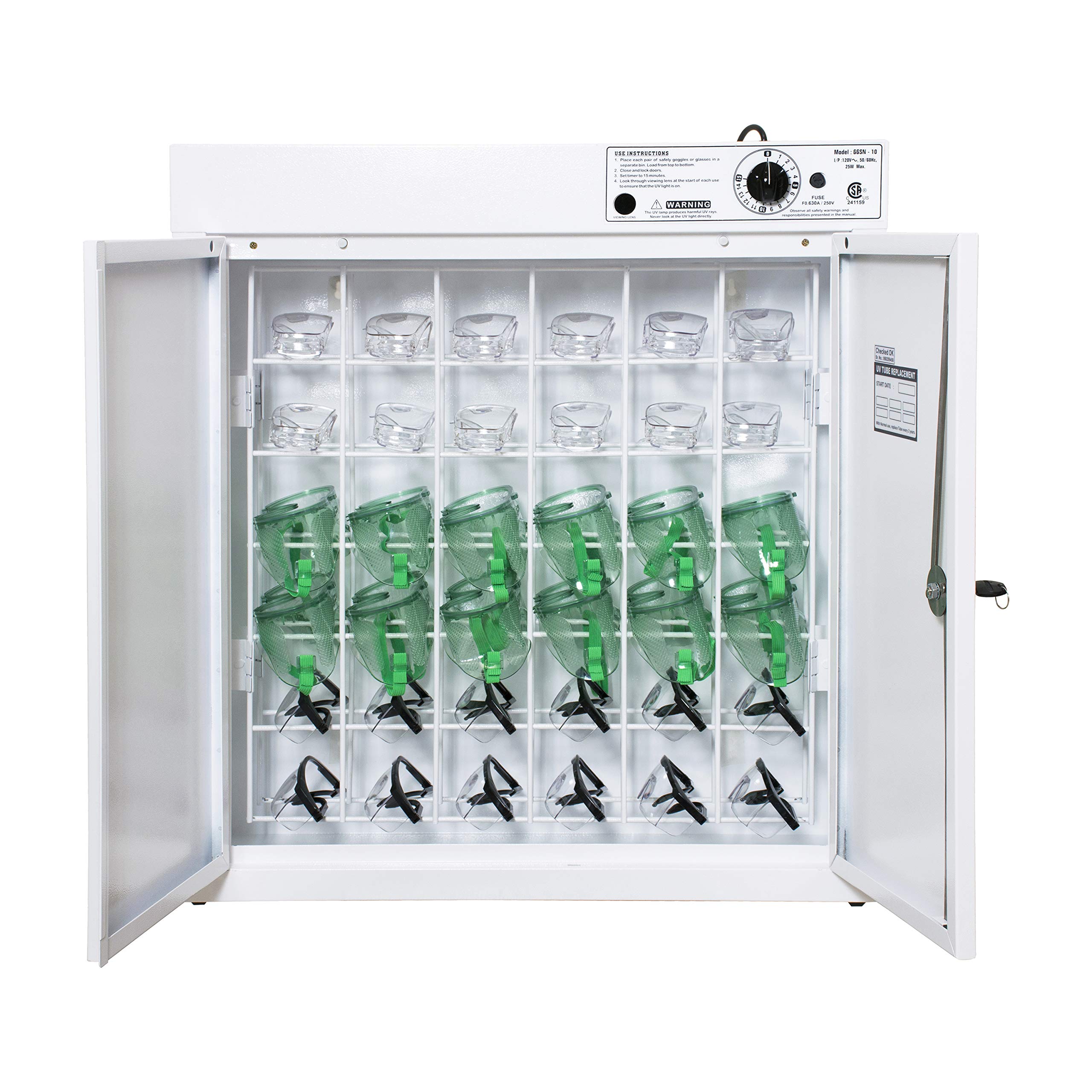 EISCO Goggle Sanitizer - UV Sanitizing Cabinet - Holds 36 Goggles - Wa