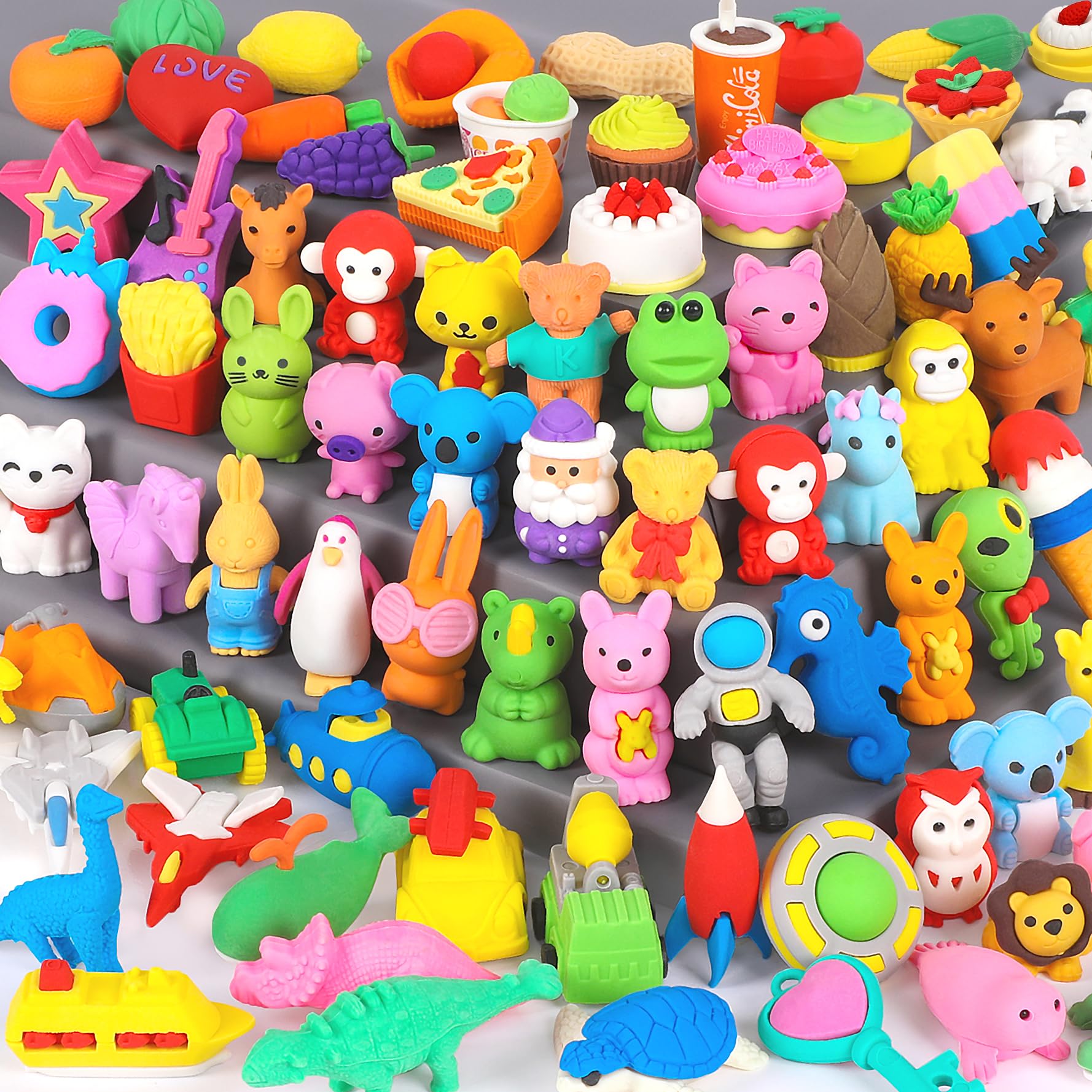 70 Pack Animal Erasers for Kids Bulk Desk Pets Classroom Prizes Treasu