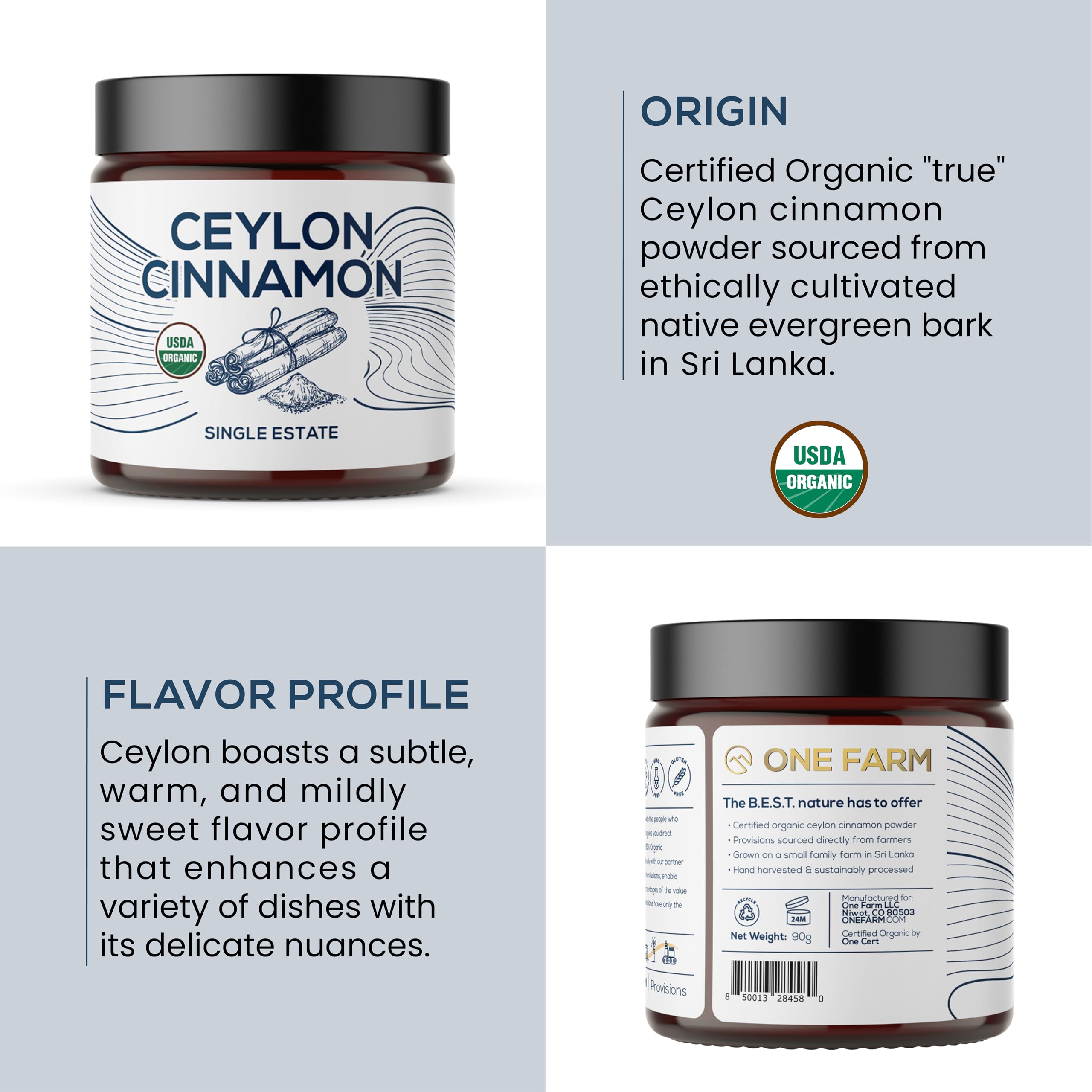 One Farm by WAAYB Organic Ceylon Cinnamon, Single Estate, Freshly Grou