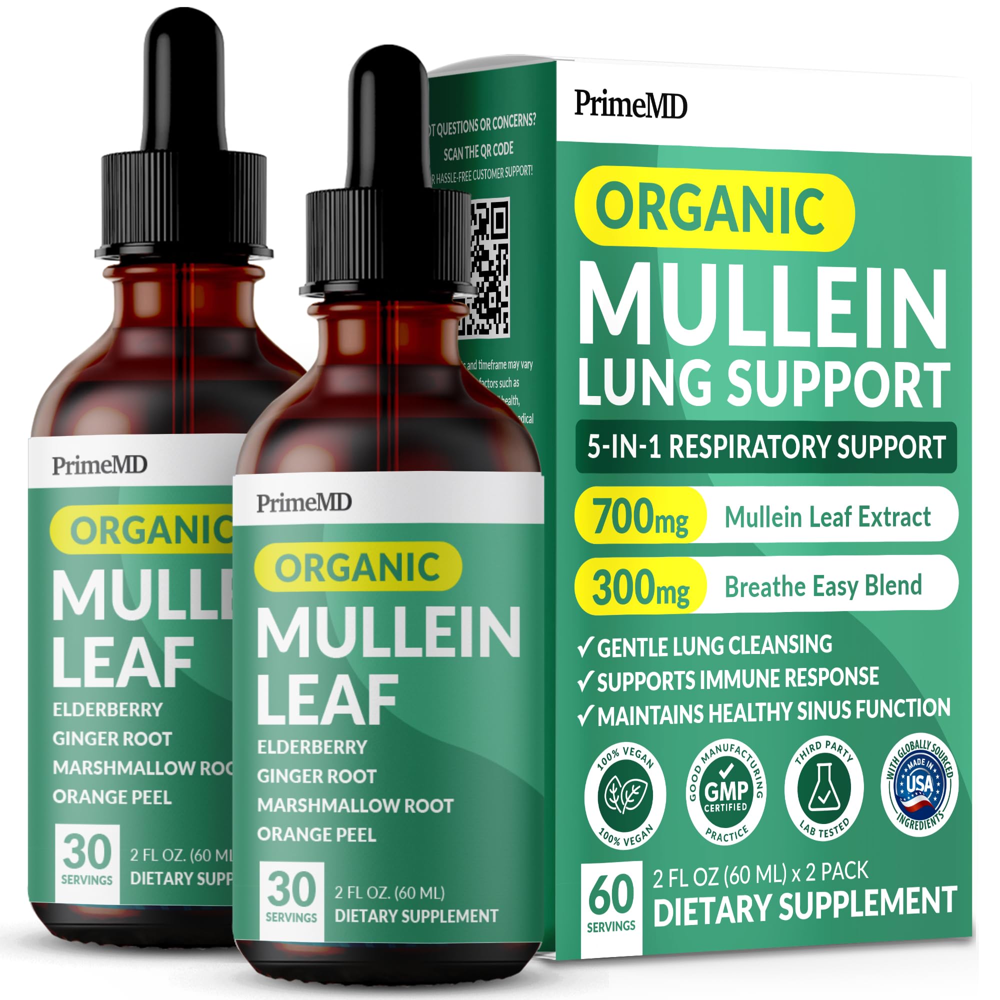 5-in-1 Mullein Drops for Lungs and Bronchial - Respiratory Lung Health