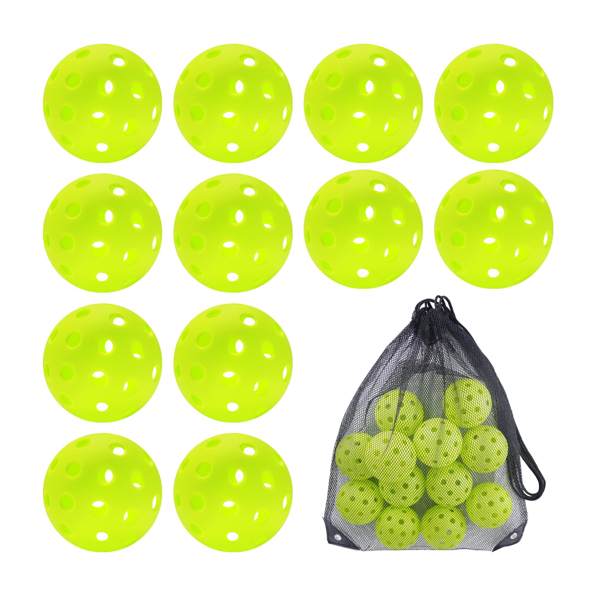 Sukeen Outdoor Pickleball Balls with Mesh Bag, 40 Holes Pickleball Bal