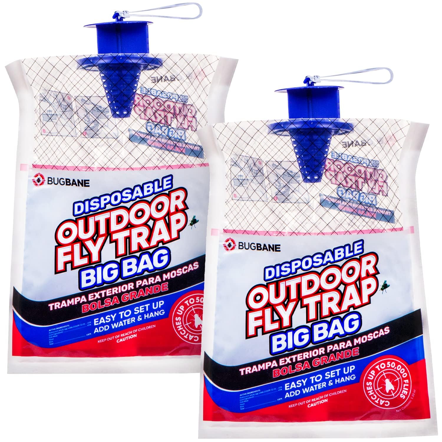 Big Bag Fly Traps Outdoor Fly Traps. 2 Natural Pre-Baited Fly Bags Out