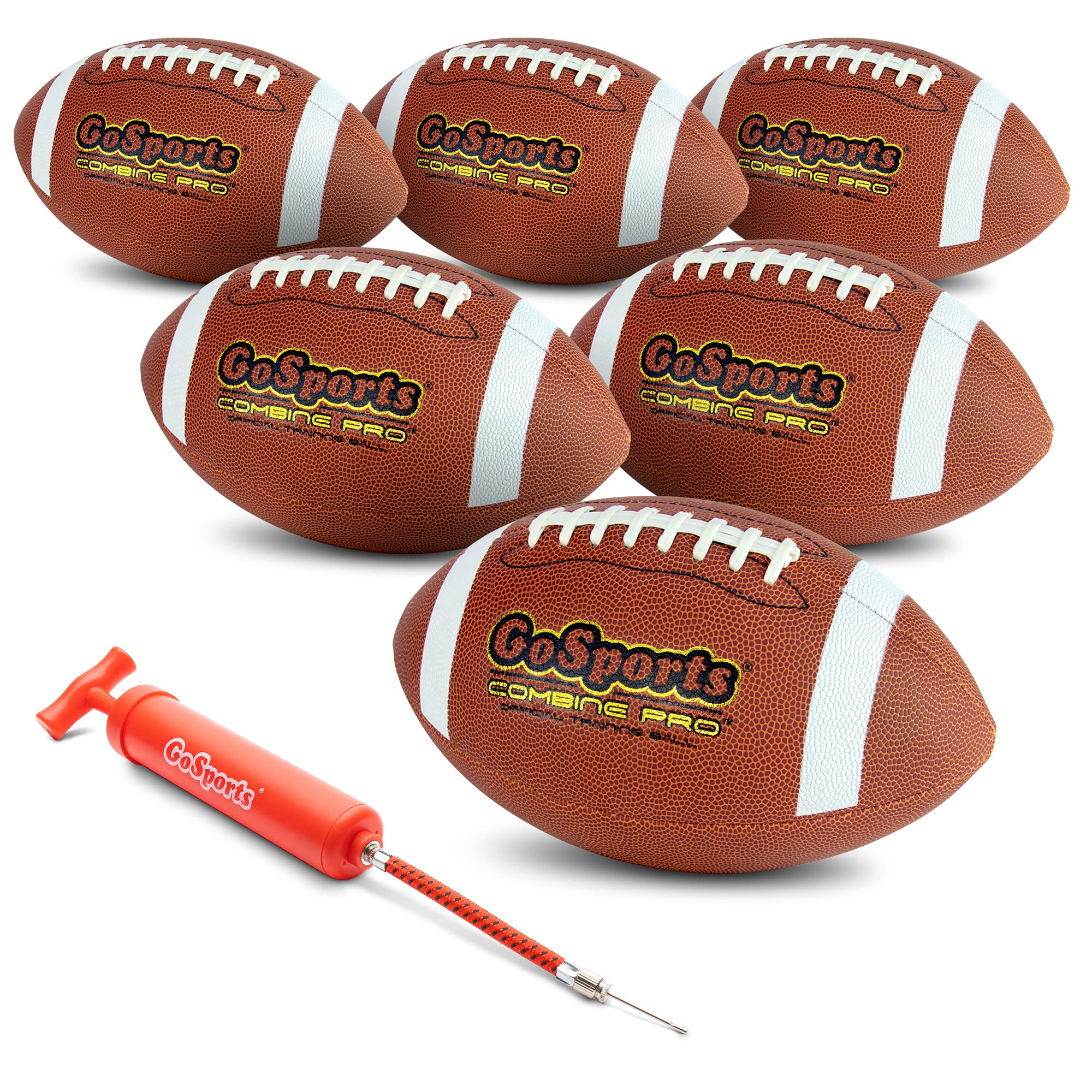 GoSports Combine Football 6 Pack - Regulation Size for High School and