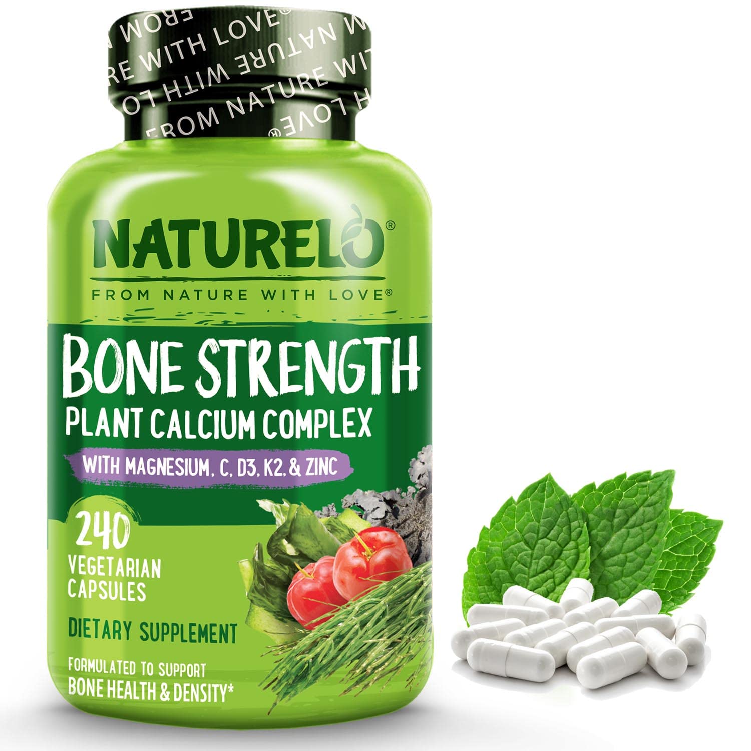 NATURELO Bone Strength - Plant-Based Calcium, Magnesium, Potassium, Vi